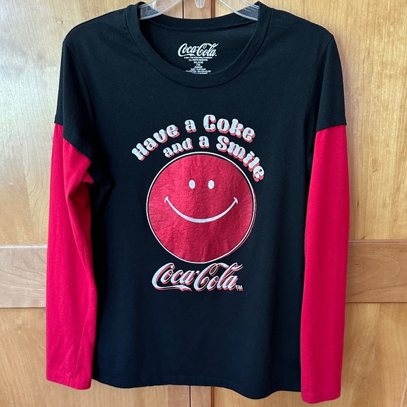 Coca Cola | Tops | Coca Cola Long Sleeve Shirt Smiley Face Size Xxl Juniors Womens Medium | Poshmark